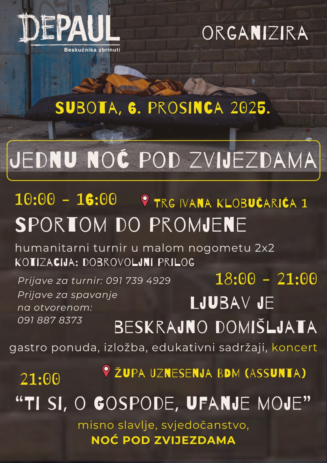 Udruga Depaul organizira akciju za beskućnike „Jednu noć pod zvijezdama” – IKA